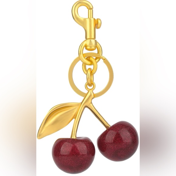 Accessories | Red Cherry And Gold Large Bag Charm Keychain Accessory ...